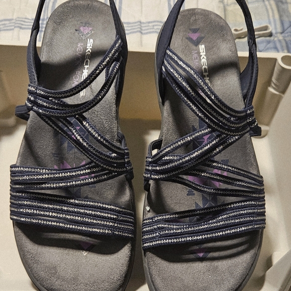 Skechers | Shoes | Skechers Blue Sandals Comfortable Cushioned Design ...